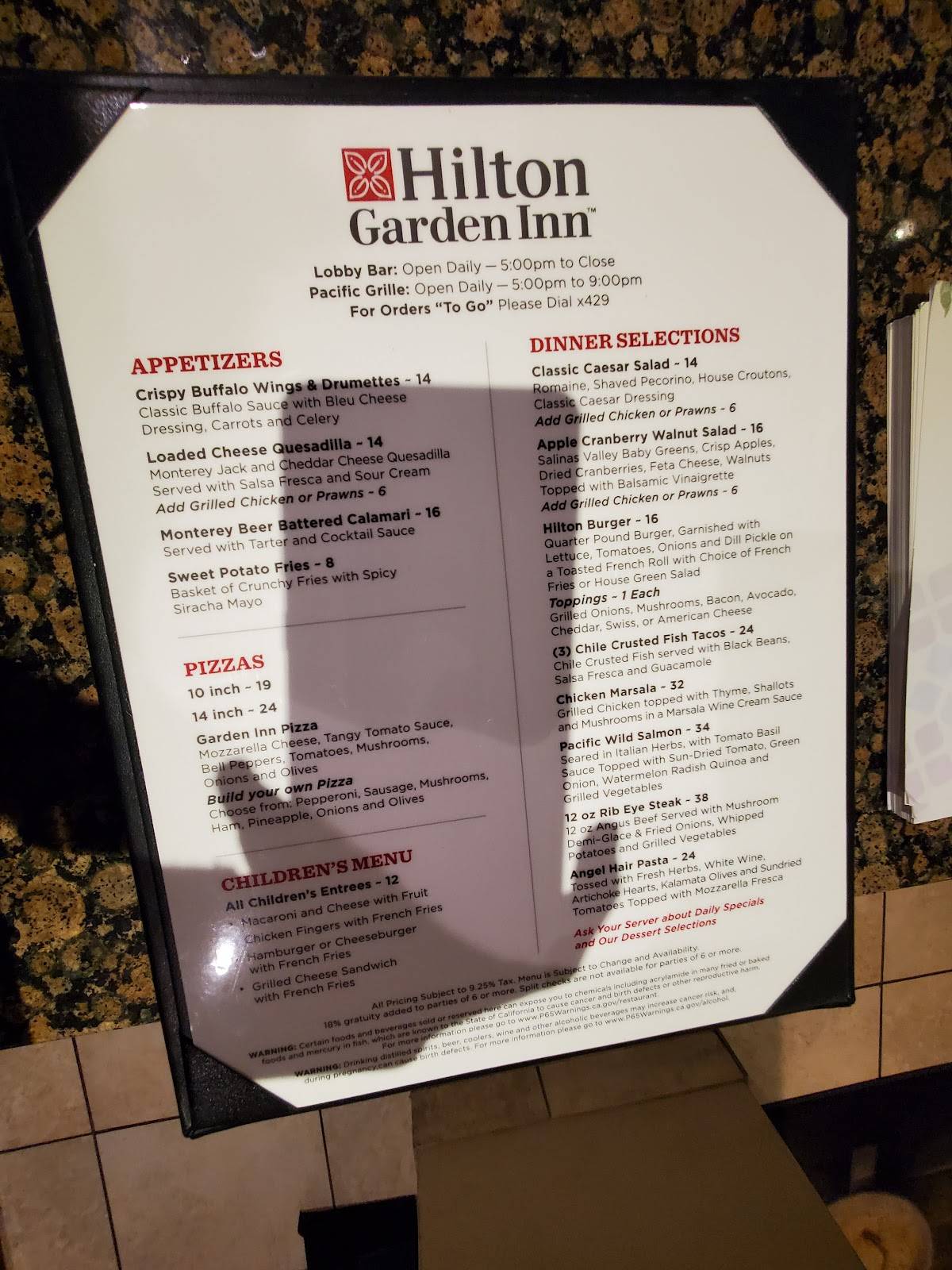 Menu at Calla, Hilton Garden Inn, Monterey, CA restaurant, Monterey