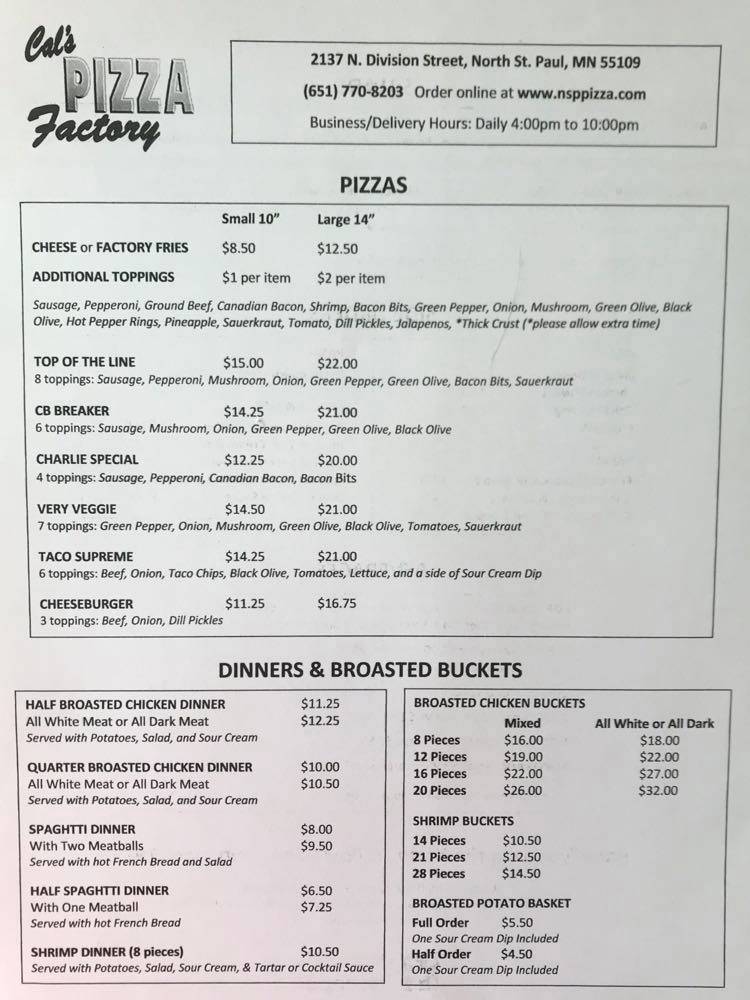 Menu at Buddy’s Pizza Factory pizzeria, North Saint Paul, Division St N