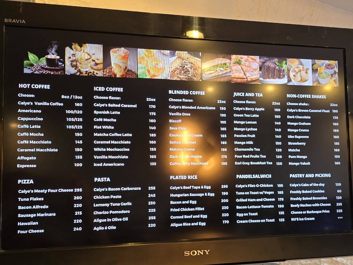 Menu at Calye Coffee, Angeles