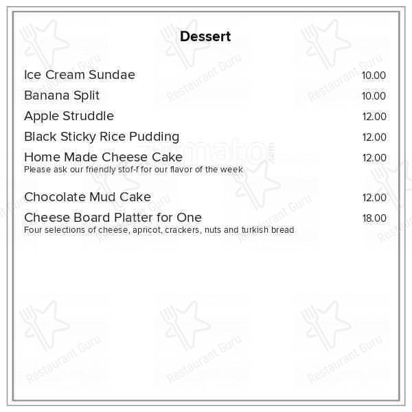Menu at Cafe Oasis, Cambridge