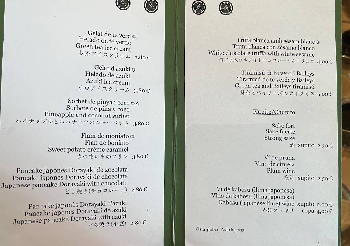 Carta del restaurante Can Kenji, Barcelona, C/ del Rosselló