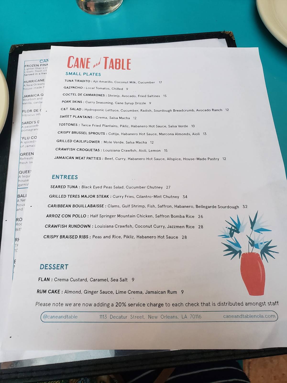 Menu at Cane and Table pub & bar, New Orleans, Decatur St