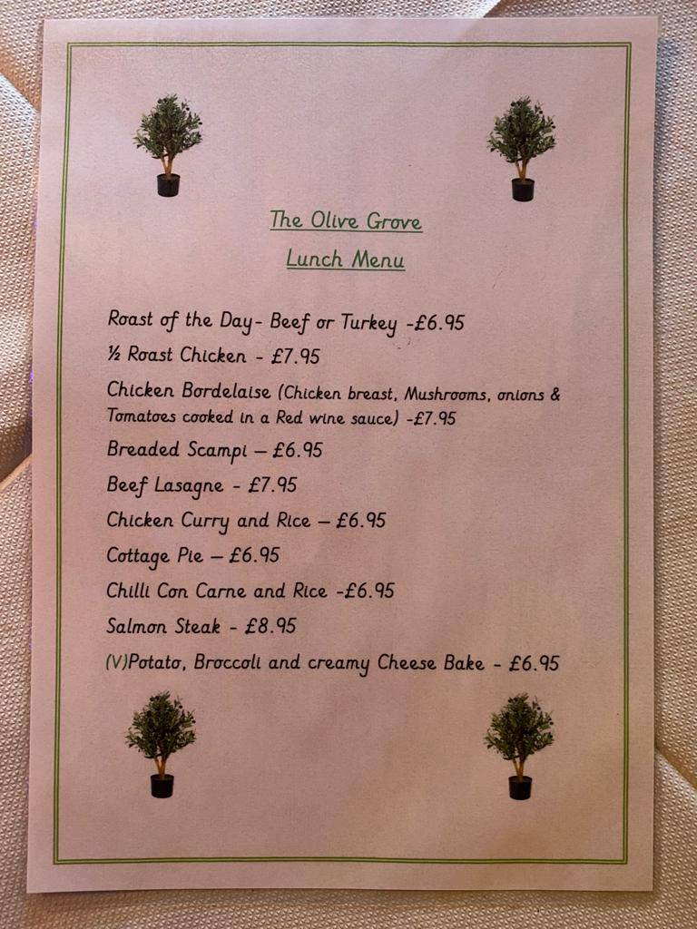 Menu at The Olive Grove restaurant, Cannock