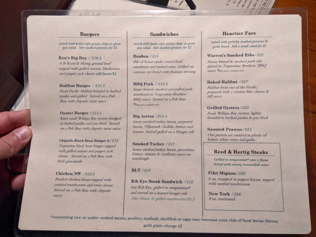 Menu at Warren House Pub, Cannon Beach