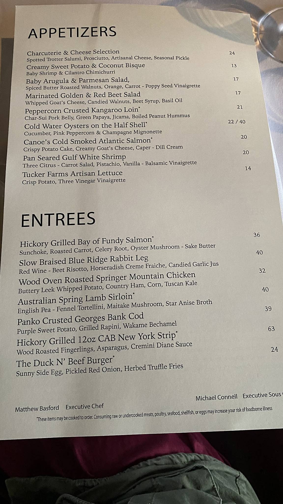 Menu at Canoe restaurant, Atlanta, Paces Ferry Rd SE