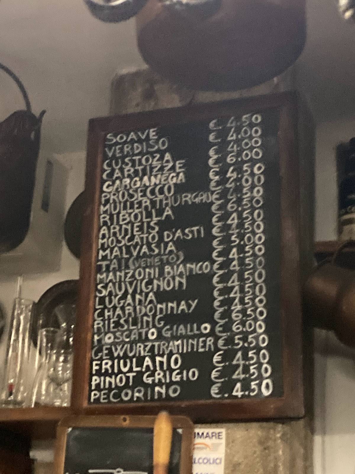 Menu at Cantina Do Mori pub & bar, Venice