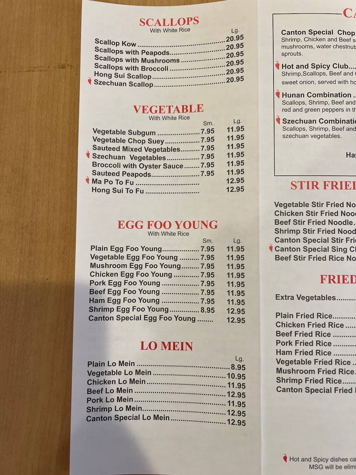 Menu at Canton Chinese Restaurant, Flint