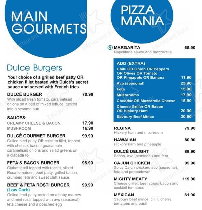 Menu at Dulce Cafe, Cape Town, CAPE TOWN INTERNATIONAL AIRPORT
