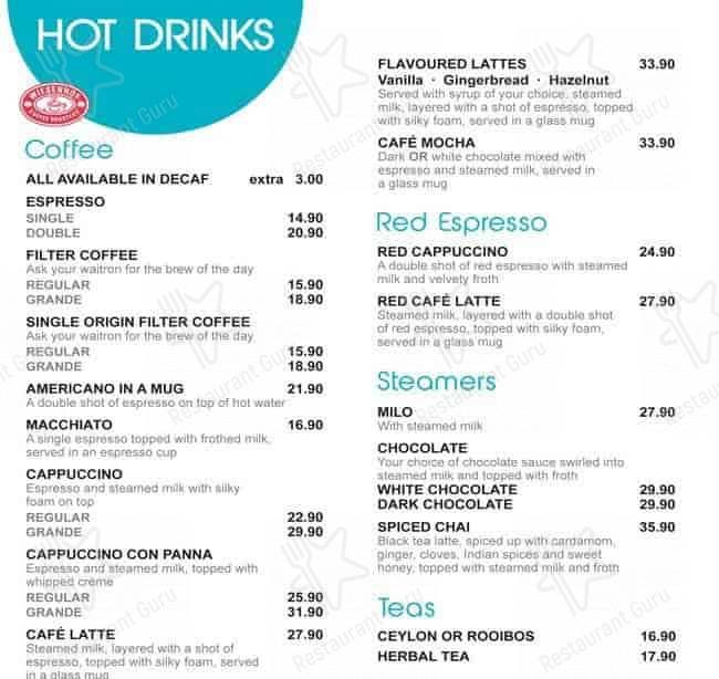 Menu at Dulce Cafe, Cape Town, CAPE TOWN INTERNATIONAL AIRPORT