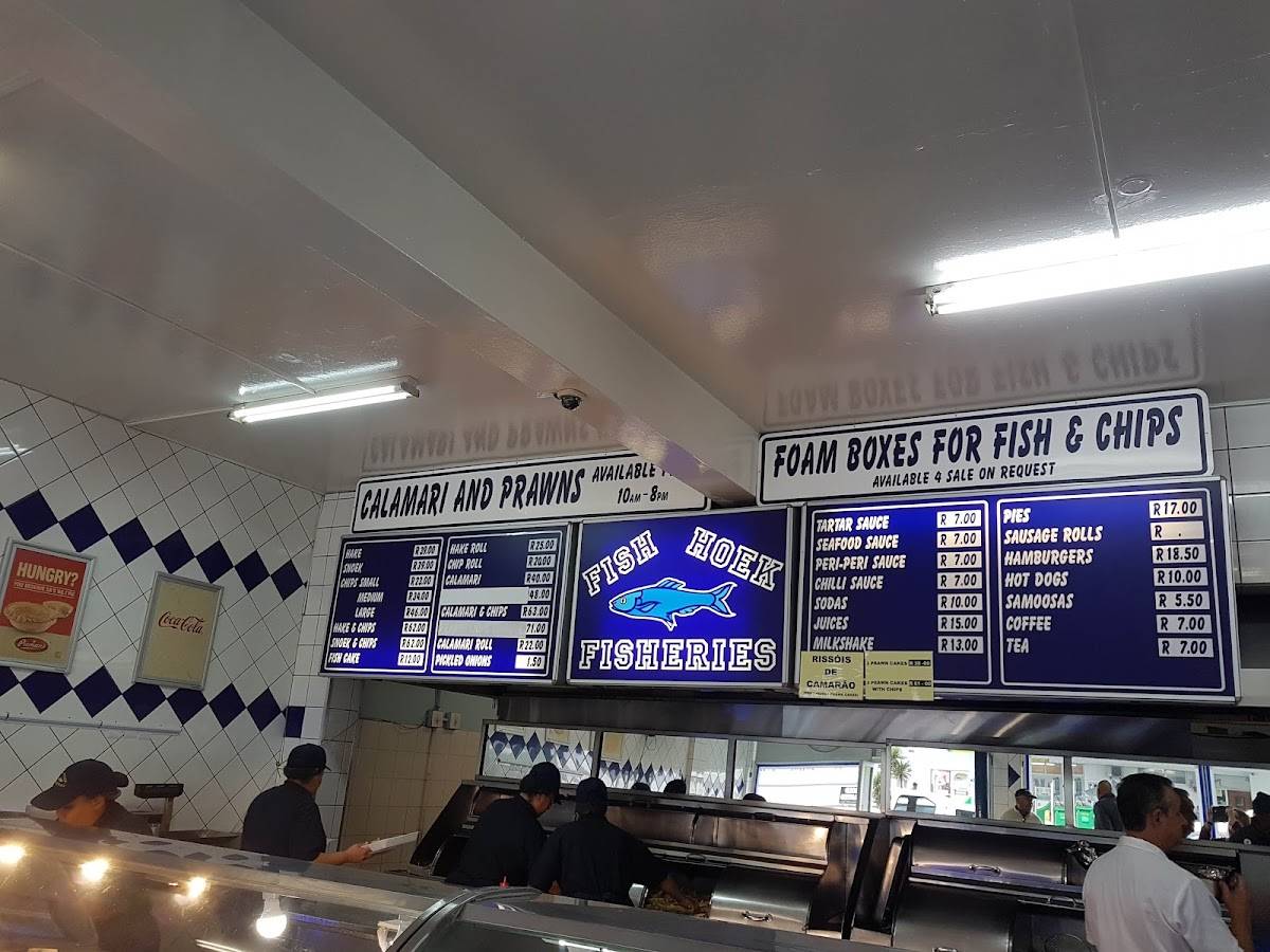 Menu at Fish Hoek Fisheries fast food, Cape Town