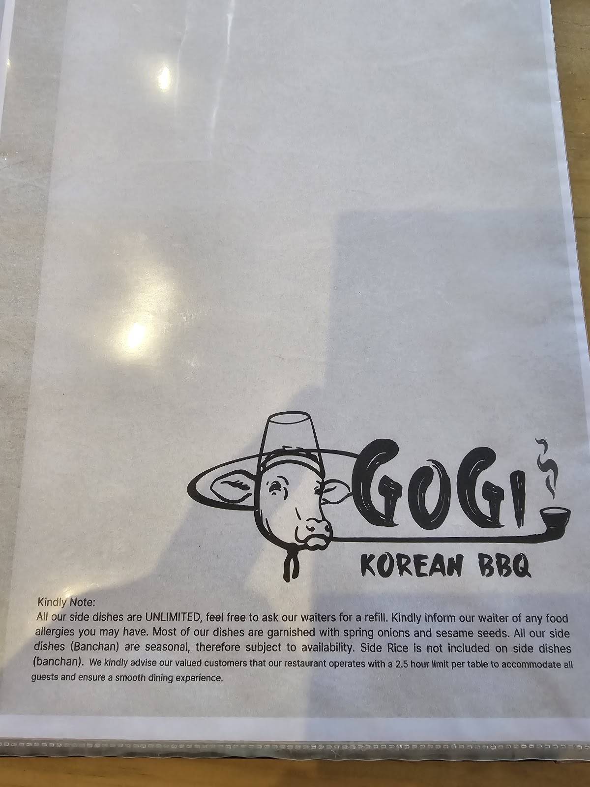 Menu at Gogi Korean BBQ newlands, Cape Town