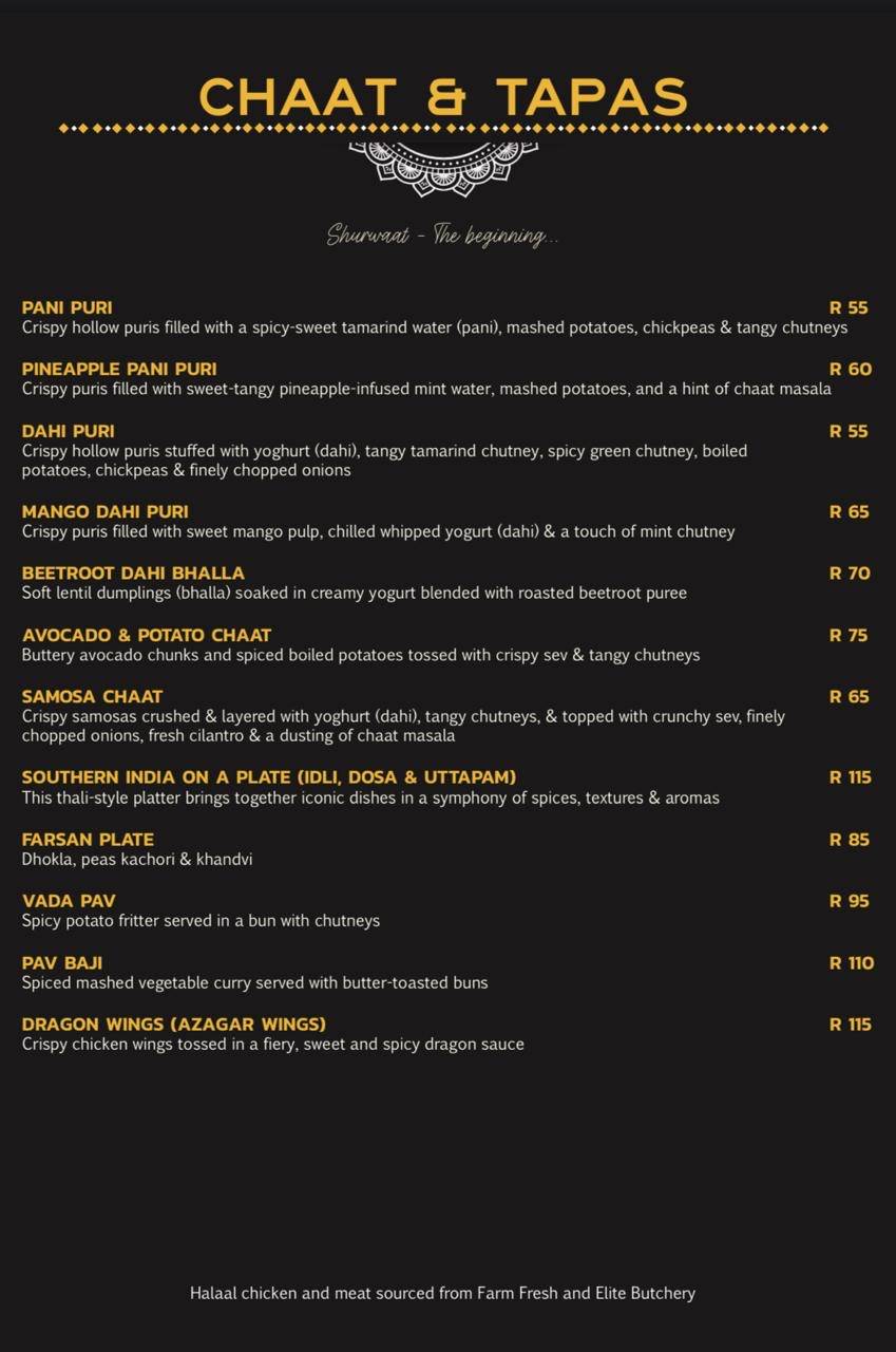 Menu at Kapoochka restaurant, Cape Town