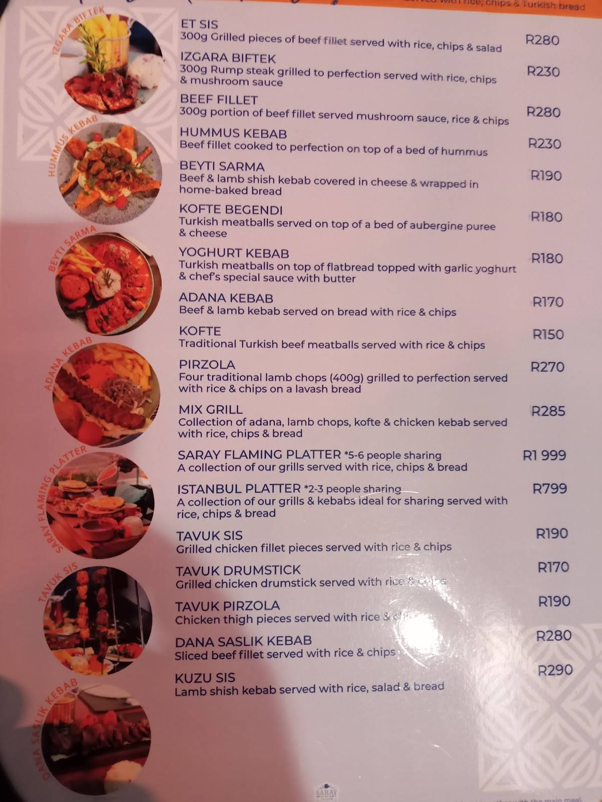 Menu at Saray Restaurant, Cape Town, Shop G01 Clocktower Building