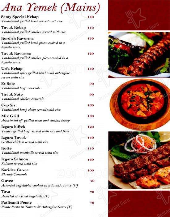 Menu at Saray Restaurant, Cape Town, Shop G01 Clocktower Building