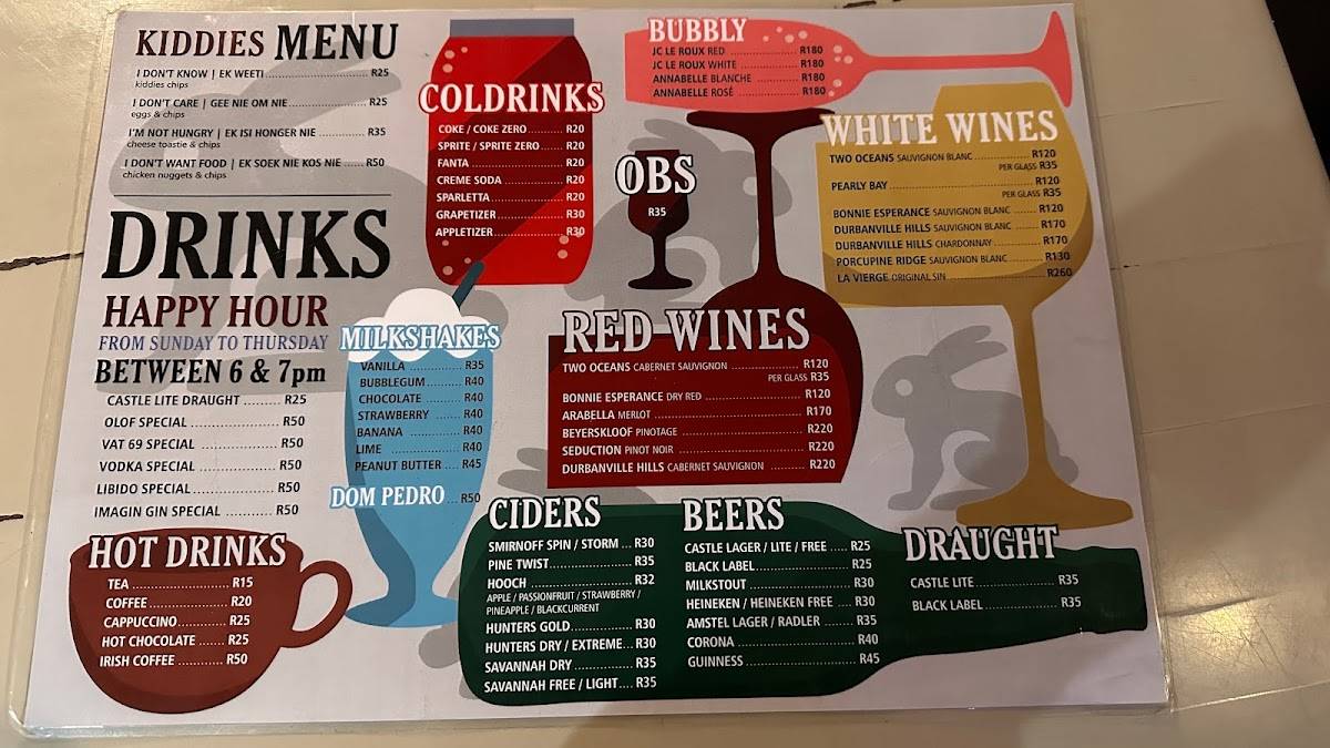 Menu at The White Rabbit restaurant, Hermanus, 19 Long St