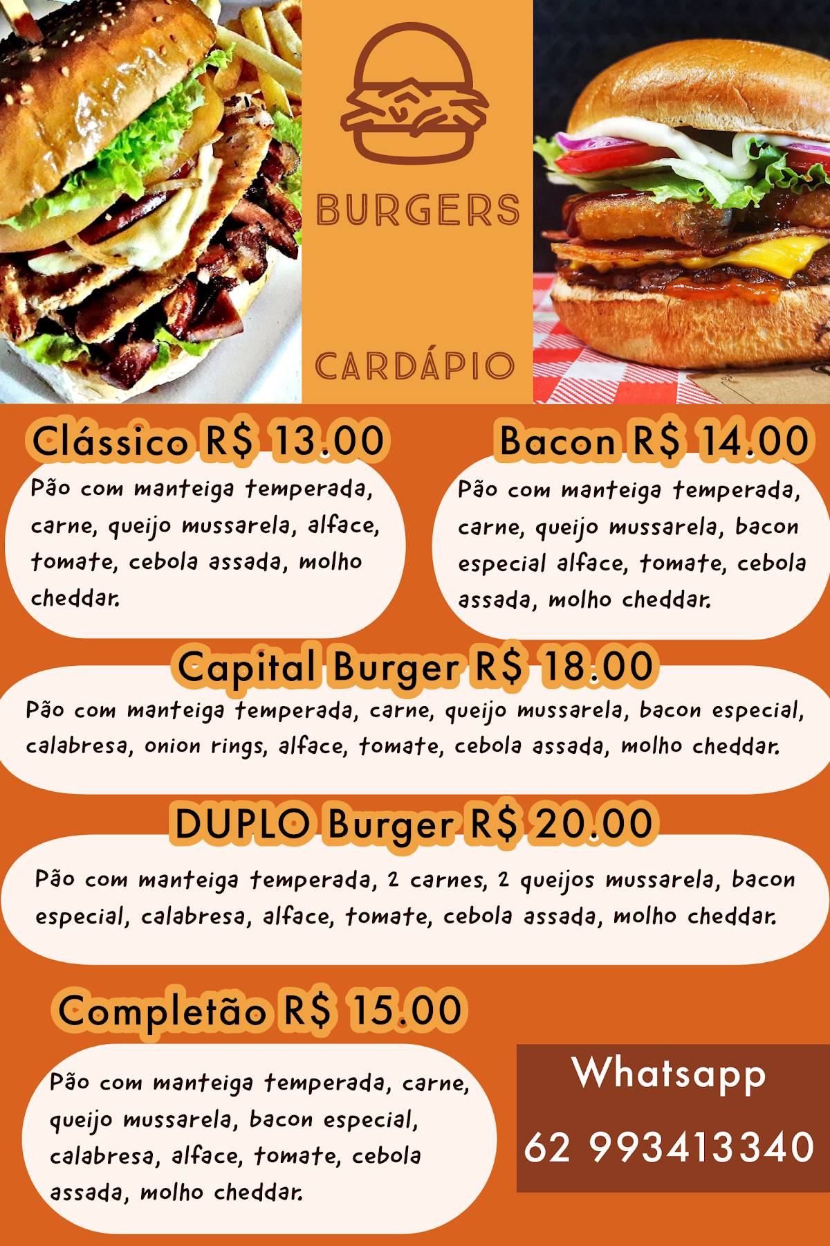 Menu em Capital fast food, Goiânia