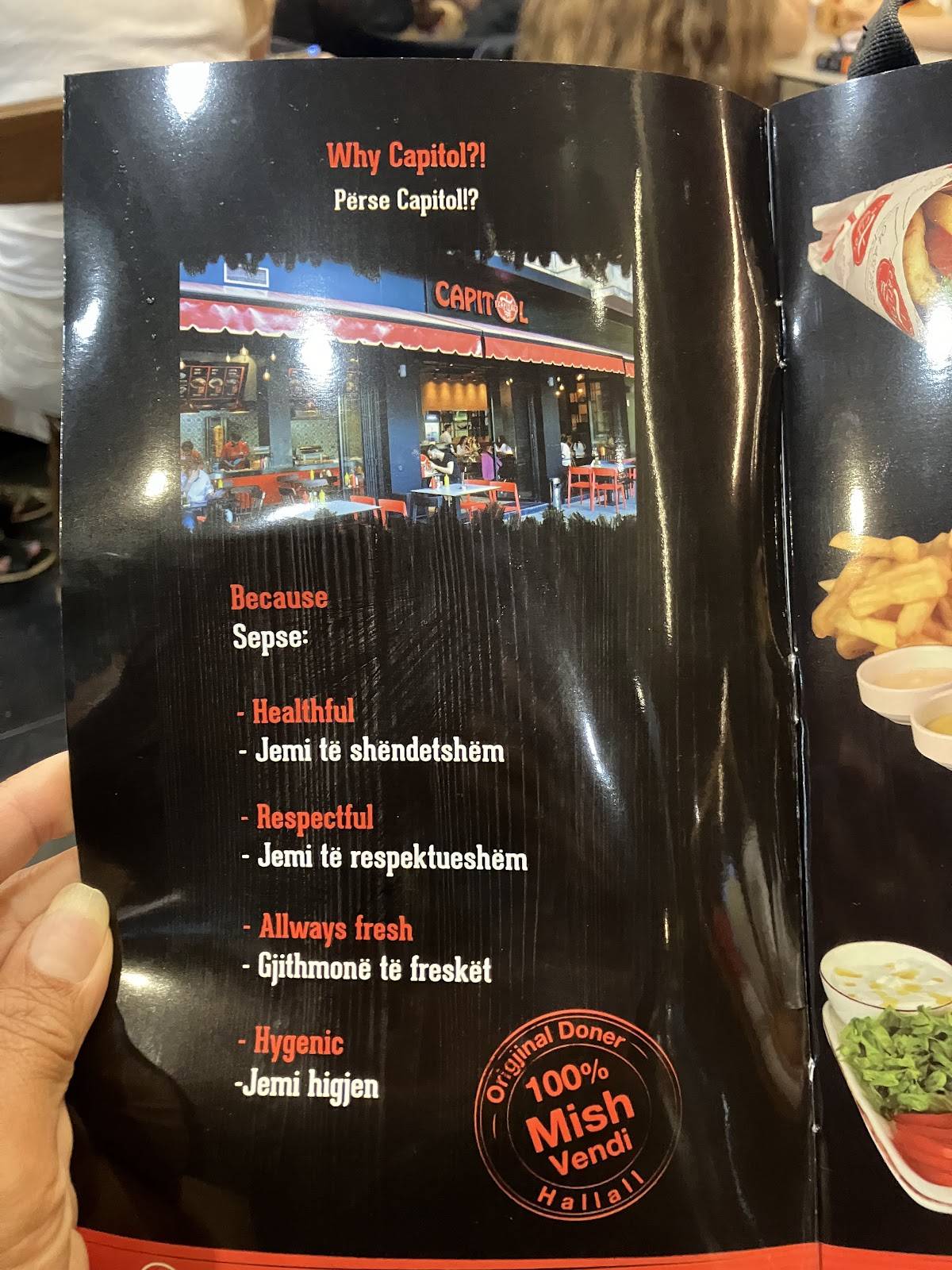 Menu at Capitol Meat & Chicken restaurant, Tirana, Kavaja St