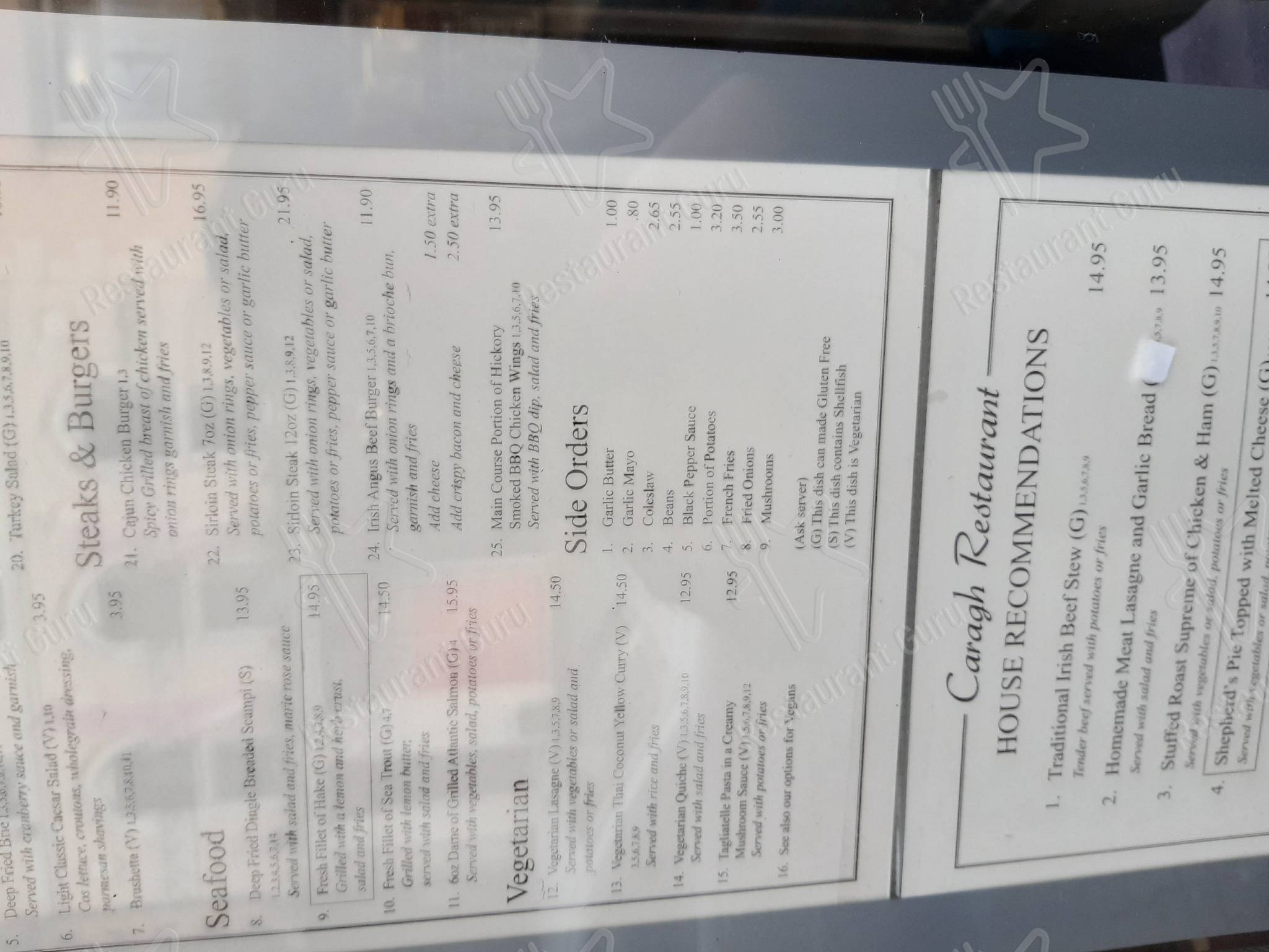 Menu at Caragh Restaurant & Lounge Bar, Killarney