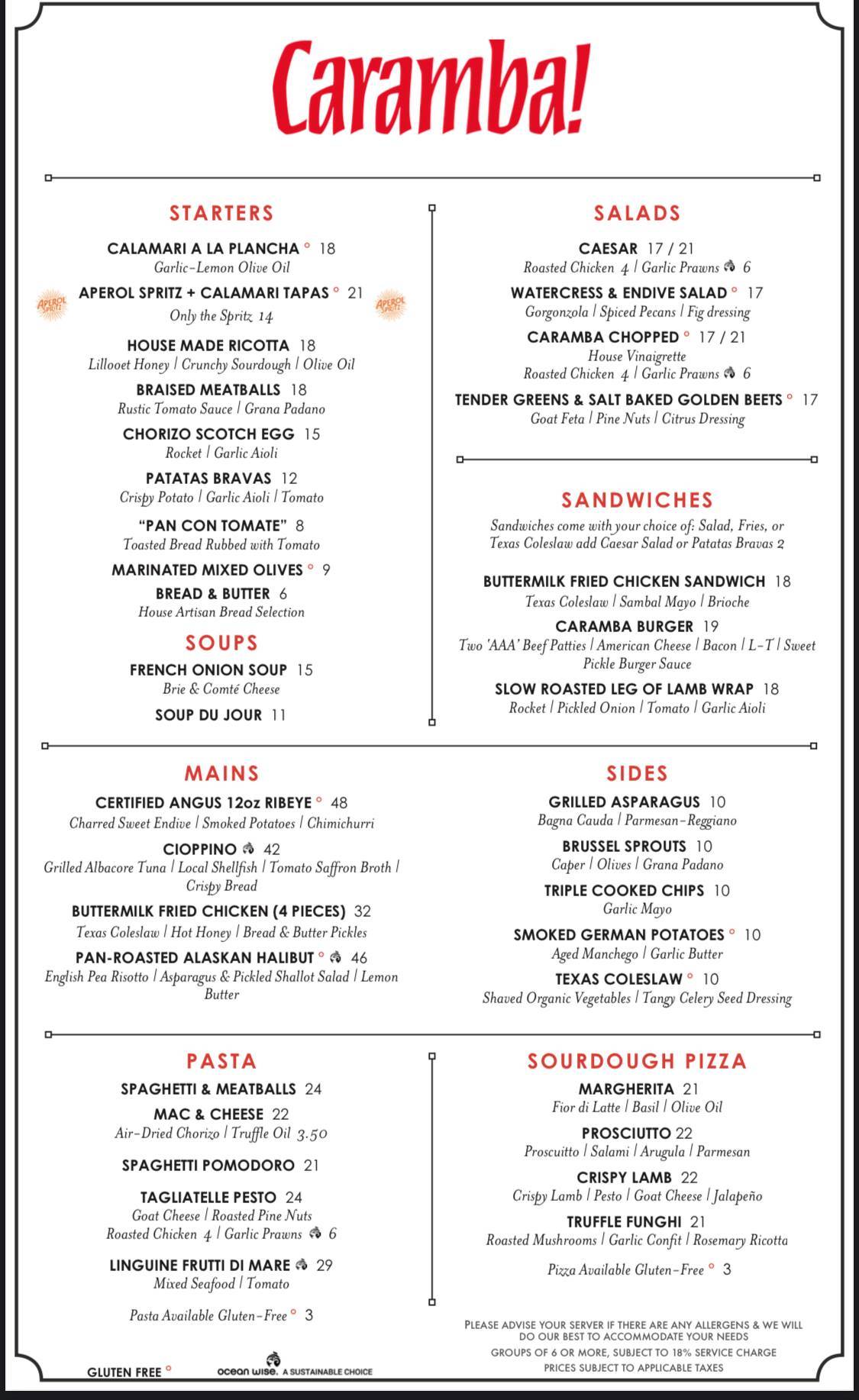 Menu at Caramba Restaurant, Whistler