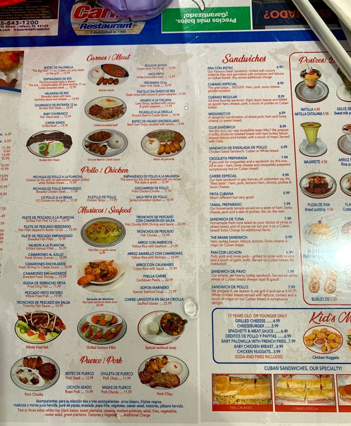 Menu at Caribe Cafe Restaurant, Miami, NW 7th St