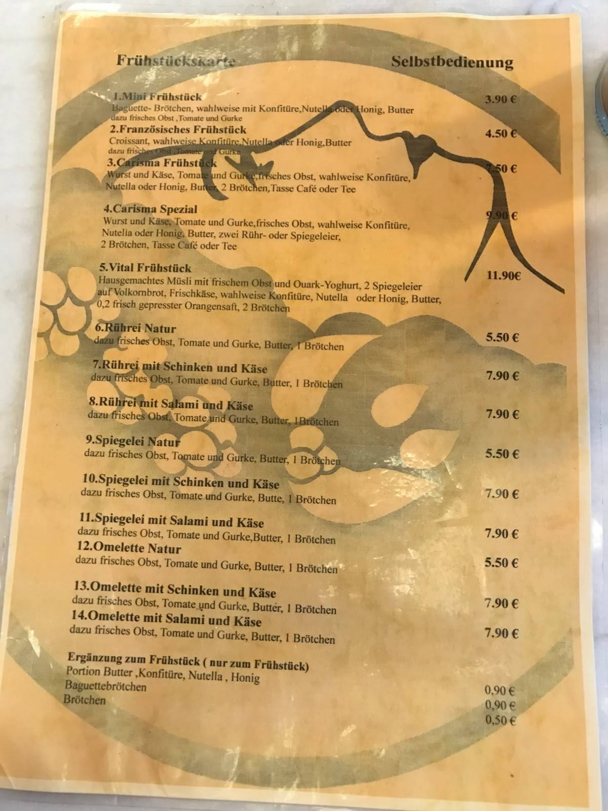 Speisekarte von Carisma Bakery, Berlin, Knesebeckstraße 64