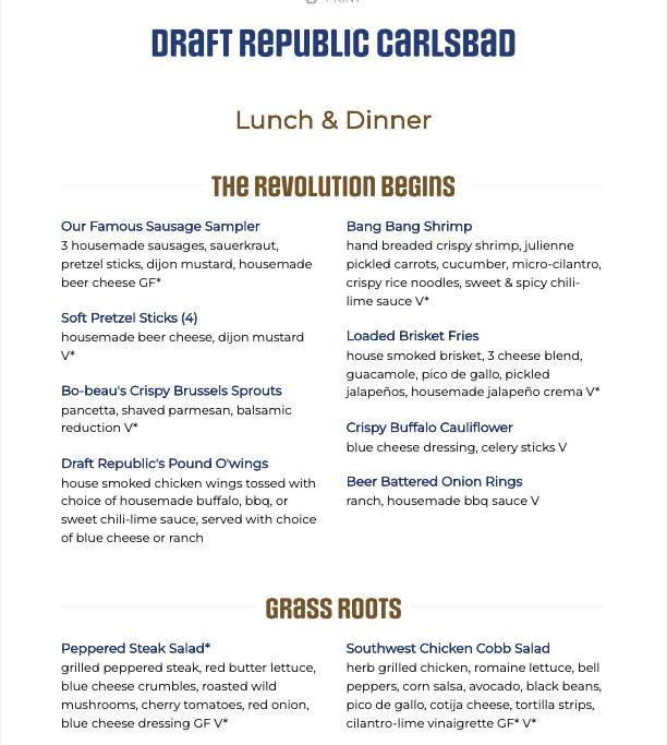 Menu at Draft Republic Carlsbad, Carlsbad