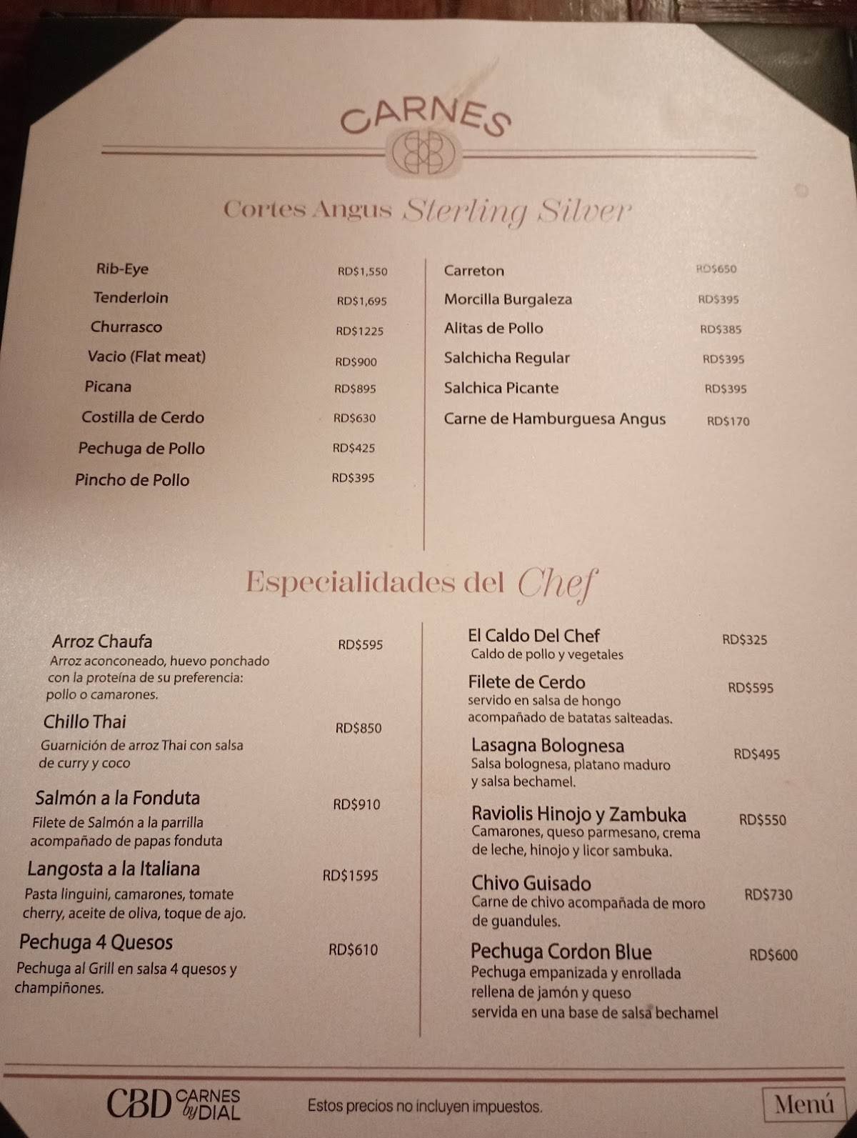 Carta del restaurante Carnes By Dial, Santo Domingo Este, F4QJ+85Q