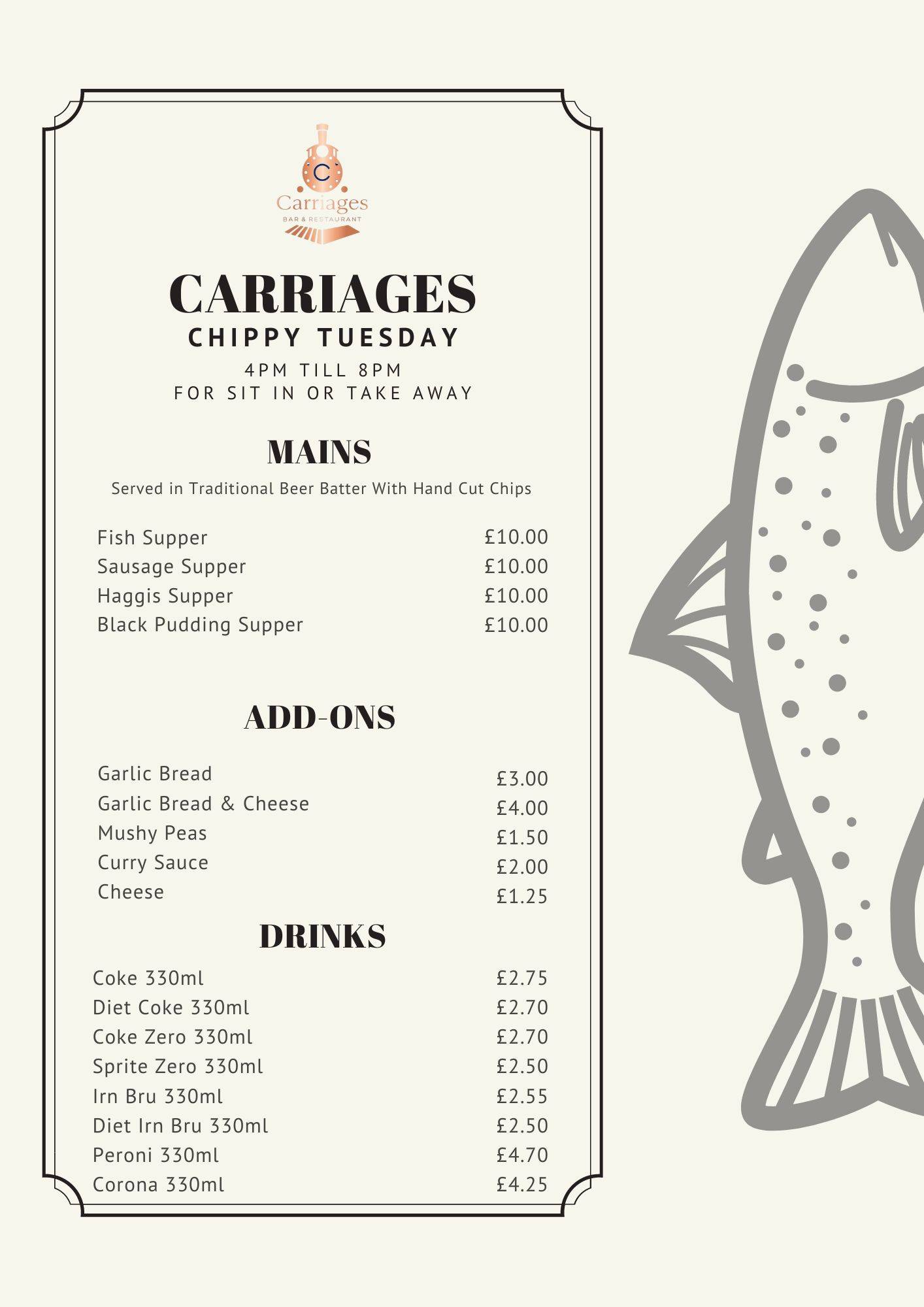 Menu at Carriages pub & bar, Kilmacolm