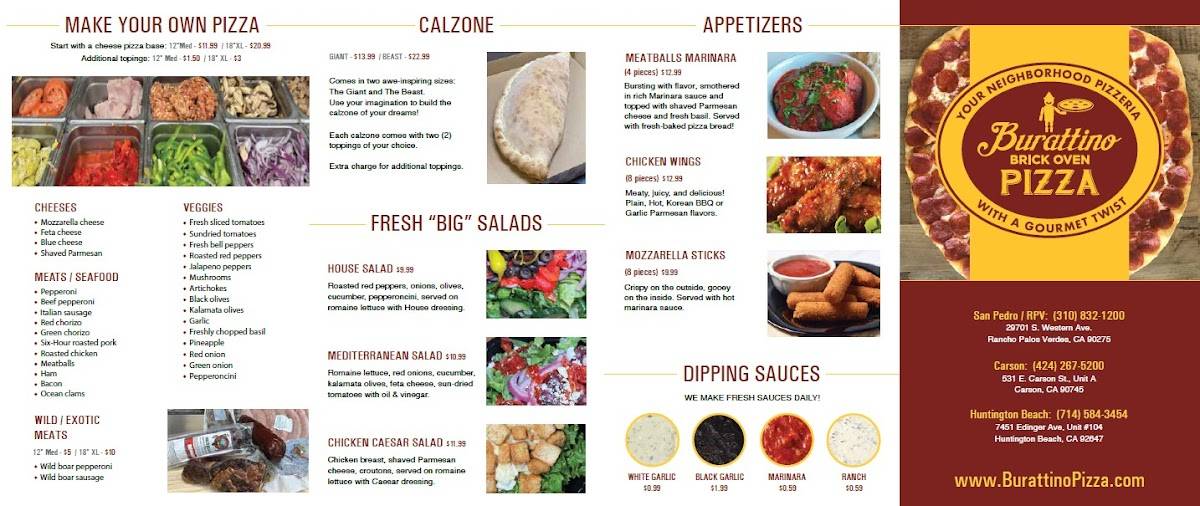 Menu at Burattino Brick Oven Pizza pizzeria, Carson