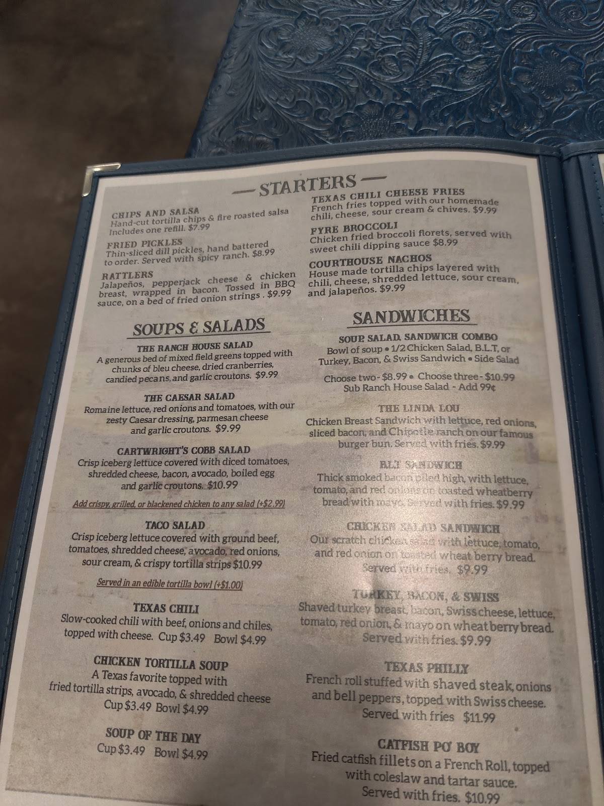 Menu at Cartwright's Ranch House restaurant, Denton