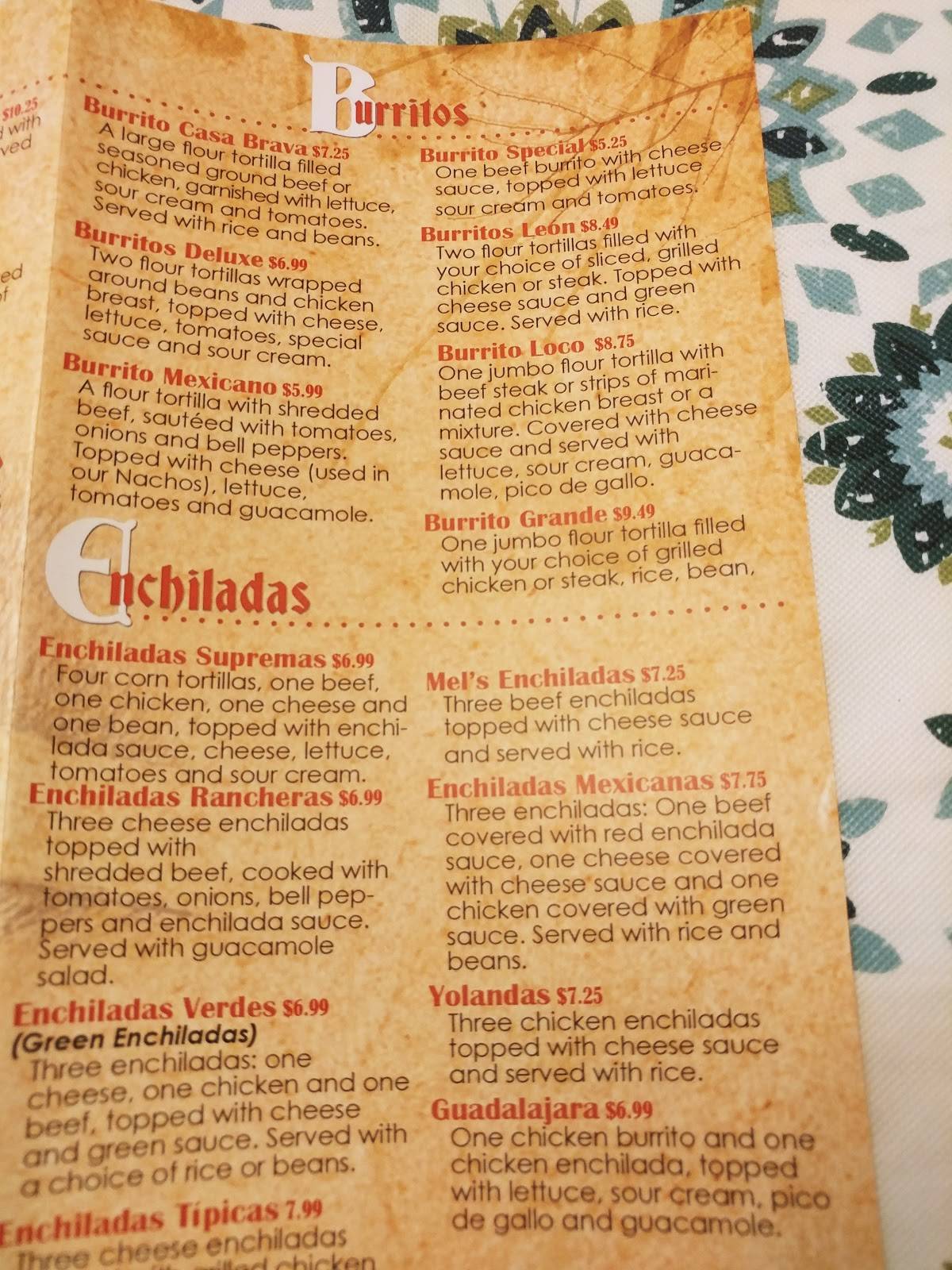 Menu at Casa Brava restaurant, Searcy