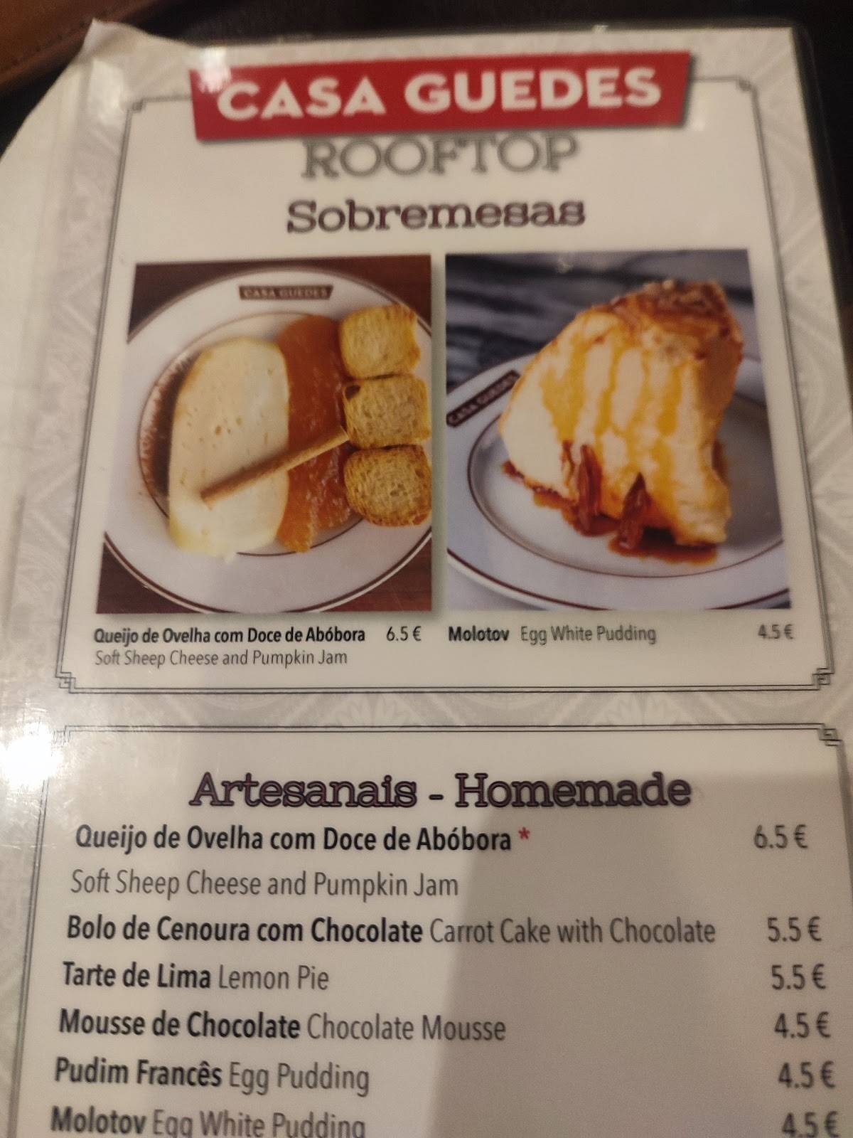 Menu em Casa Guedes Rooftop restaurante, Porto, Praça dos Poveiros 76 80