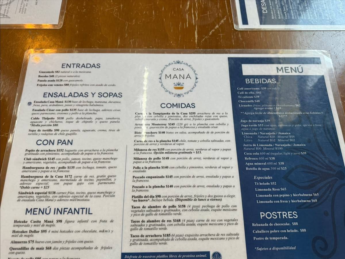 Carta del restaurante Casa Maná, Ciudad Victoria