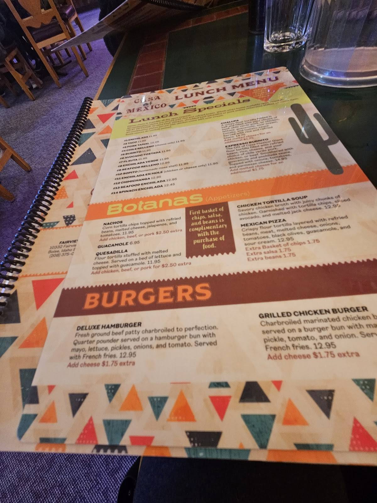 Menu at Casa México restaurant, Boise, Fairview Ave # 104