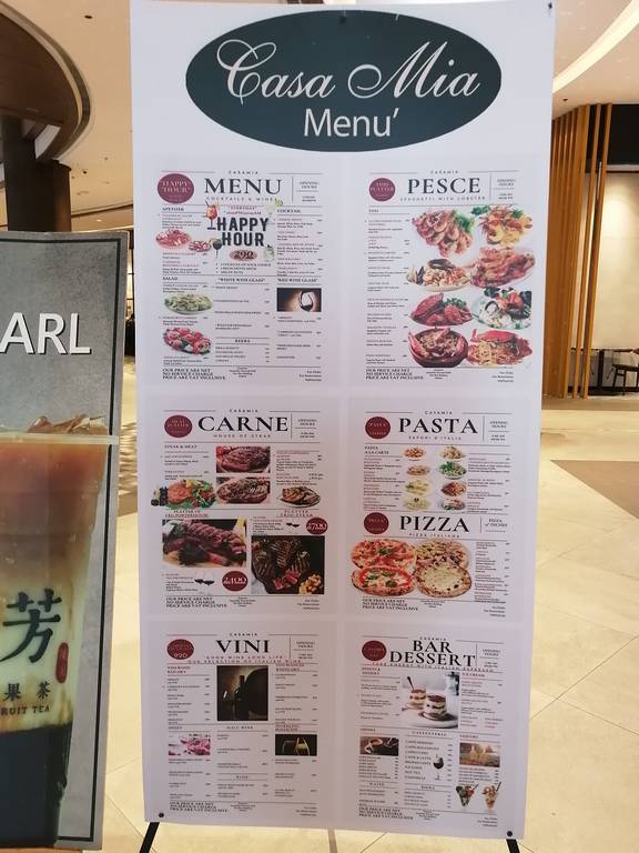 Menu at Casa Mia restaurant, Makati