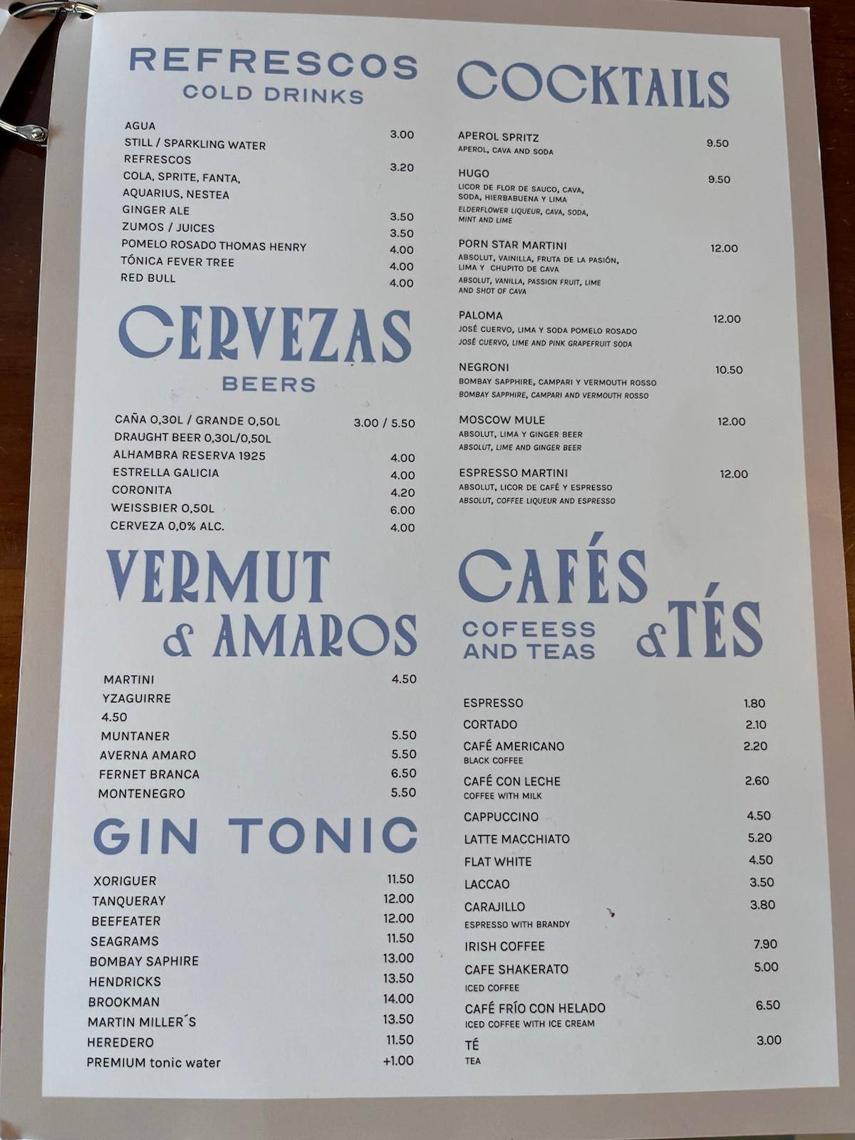 Menu at Casa S'Oli restaurant, Palma