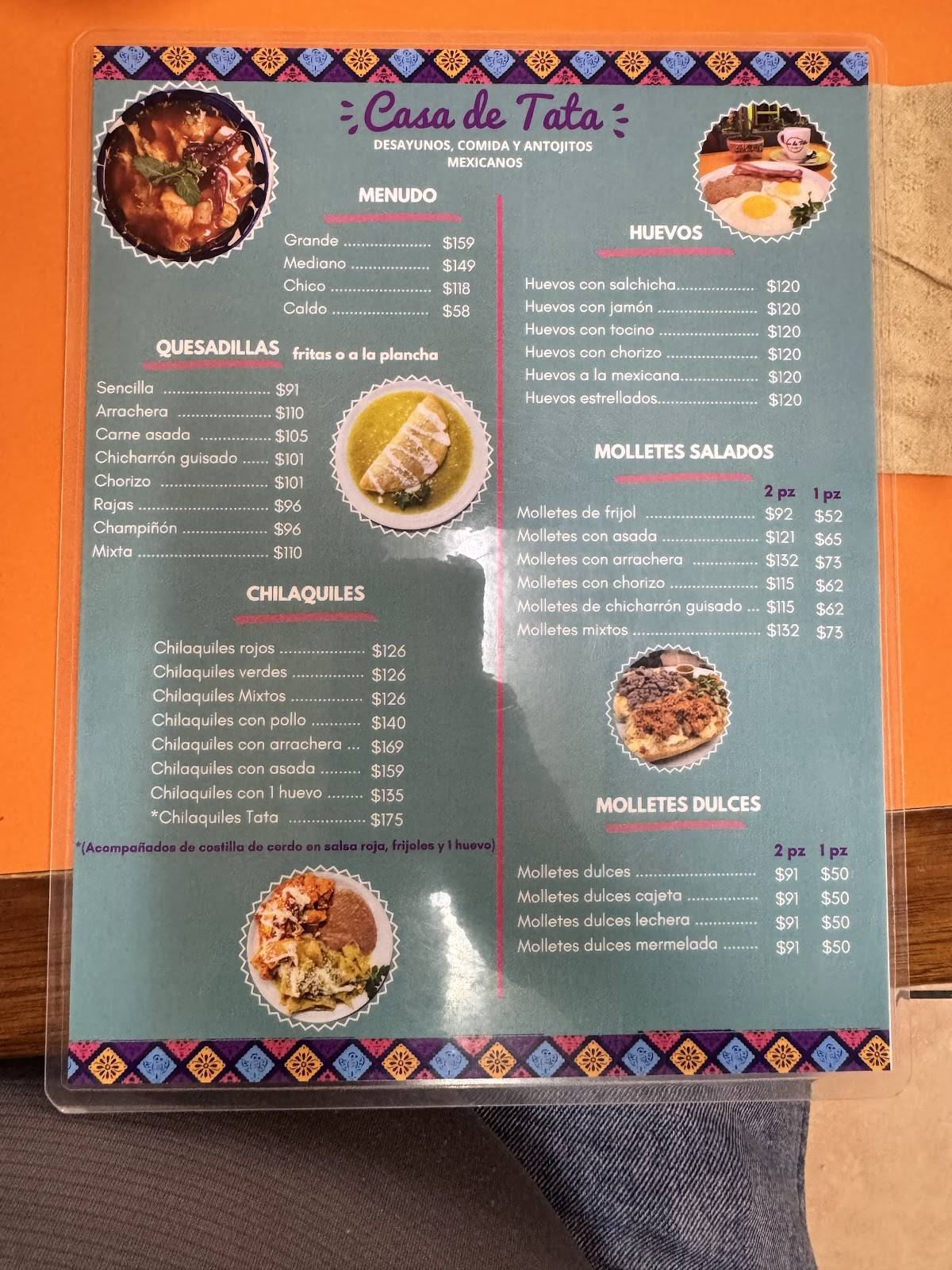 Carta del restaurante Casa del Tata, Guadalajara