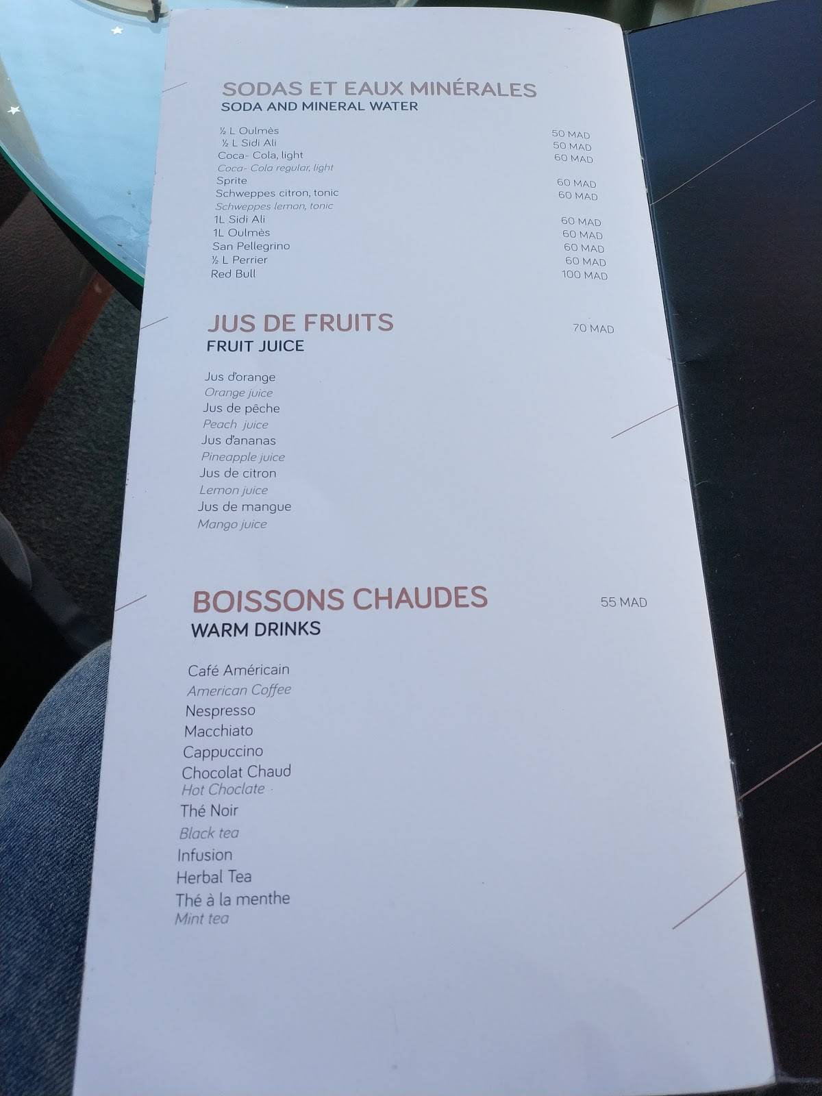 Menu au Sky 28 restaurant, Casablanca