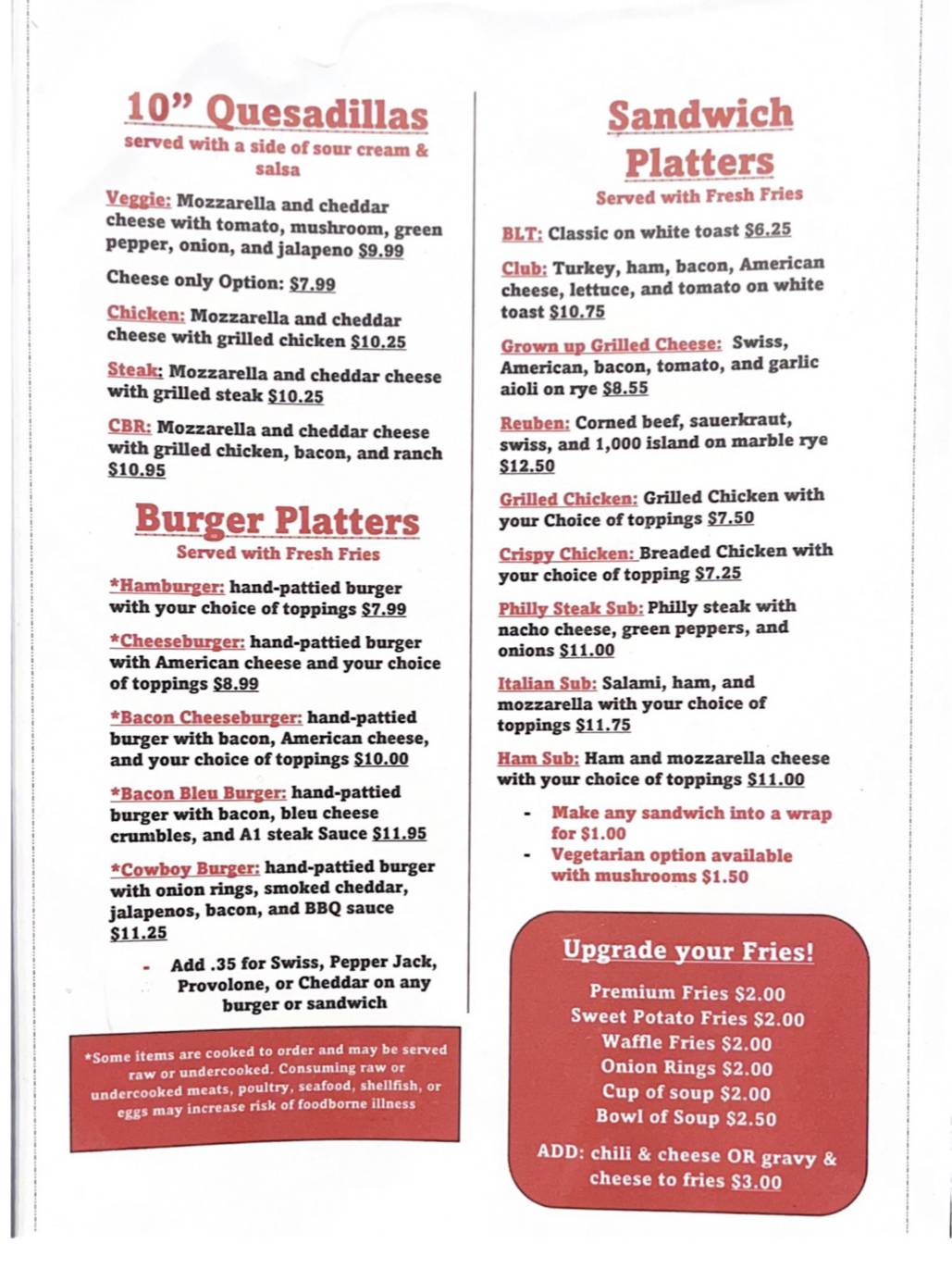 Menu at Casey's Restaurant & Lounge, Oil City