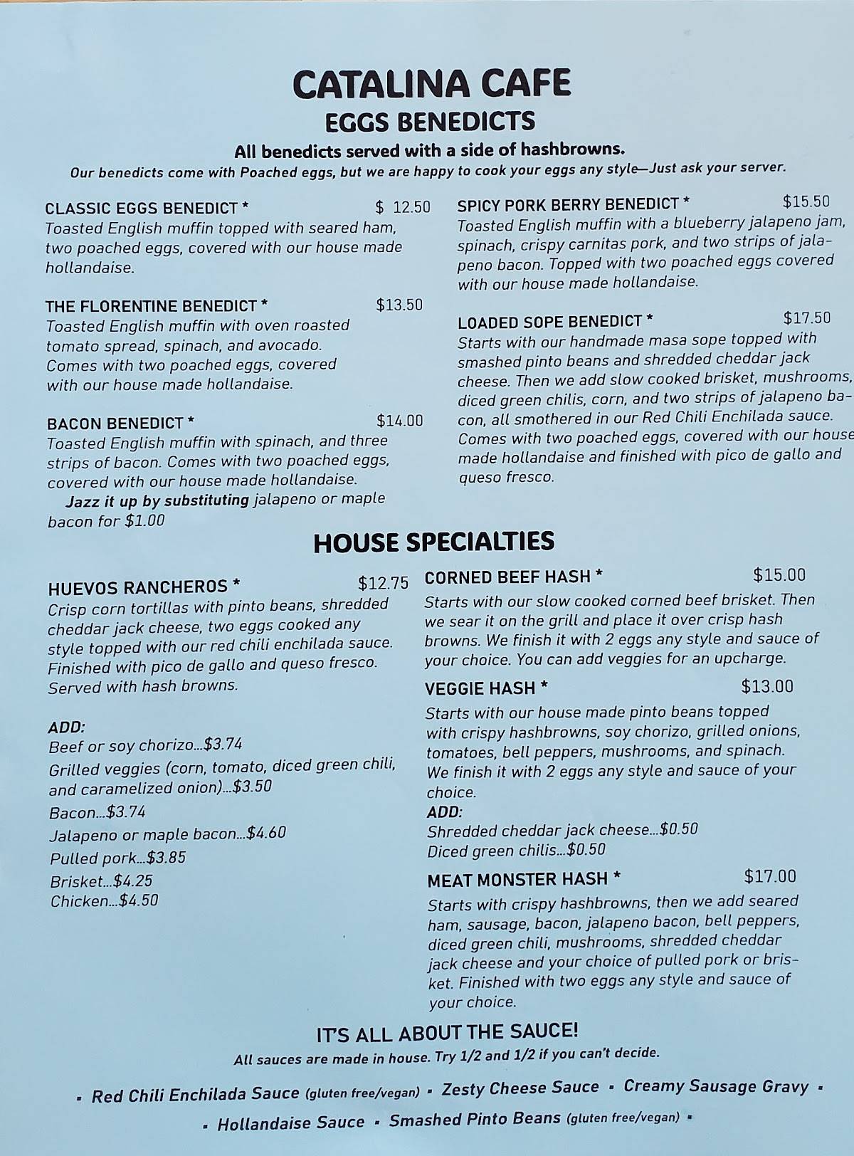 Menu at Catalina Cafe, Tucson, 3930 W Ina Rd Suite 322