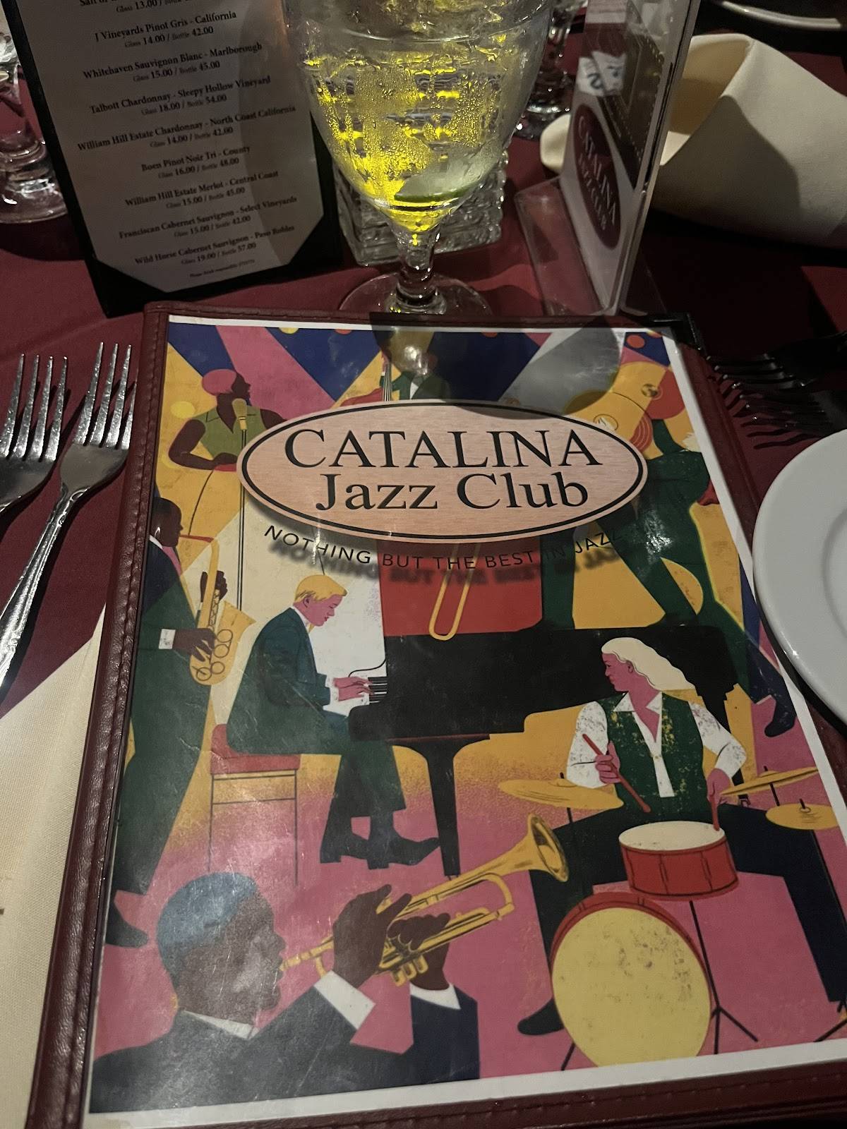 Menu at Catalina Jazz Club, Los Angeles