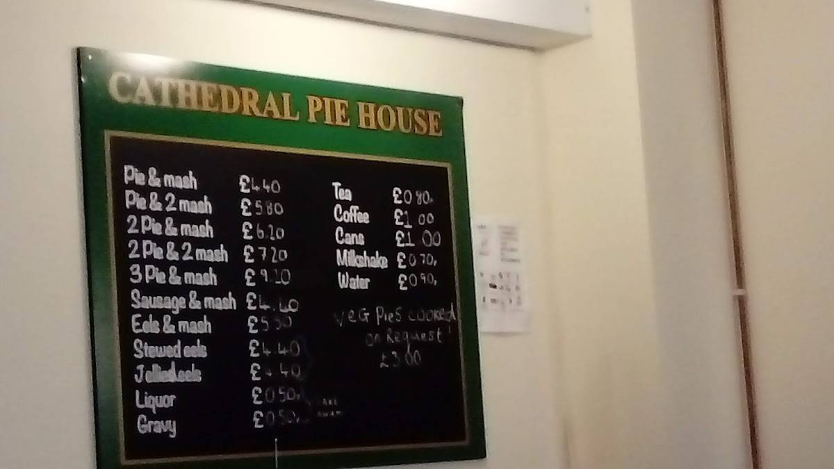 Menu at Cathedral Pie House restaurant, Rochester