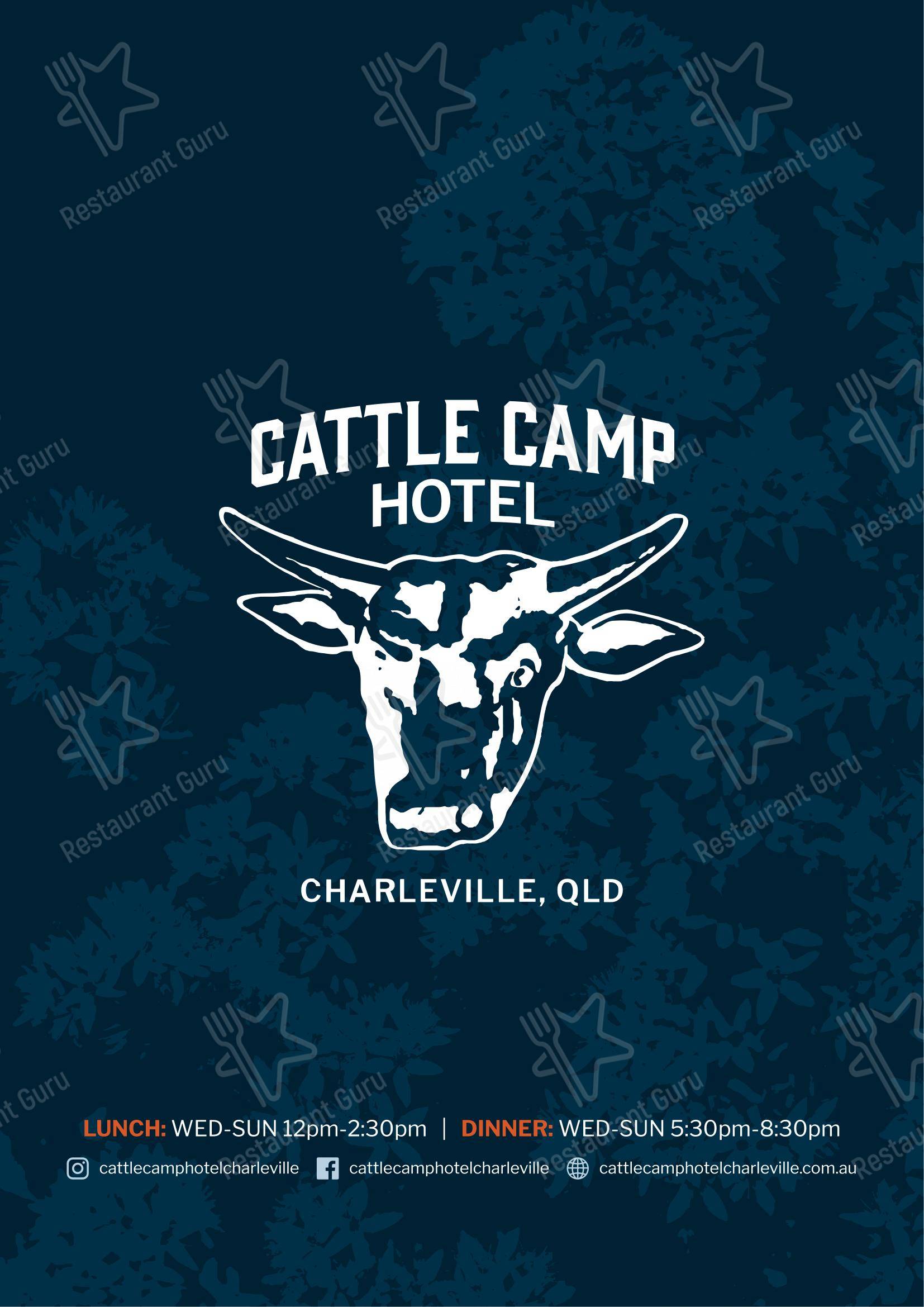Menu at Cattle Camp Hotel Charleville pub & bar, Charleville