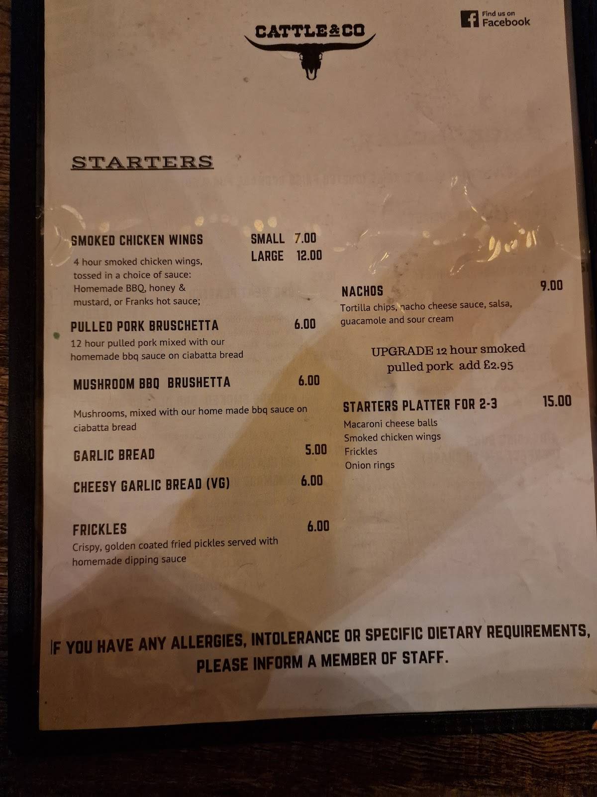 Menu at Cattle & Co Llanelli restaurant, Llanelli