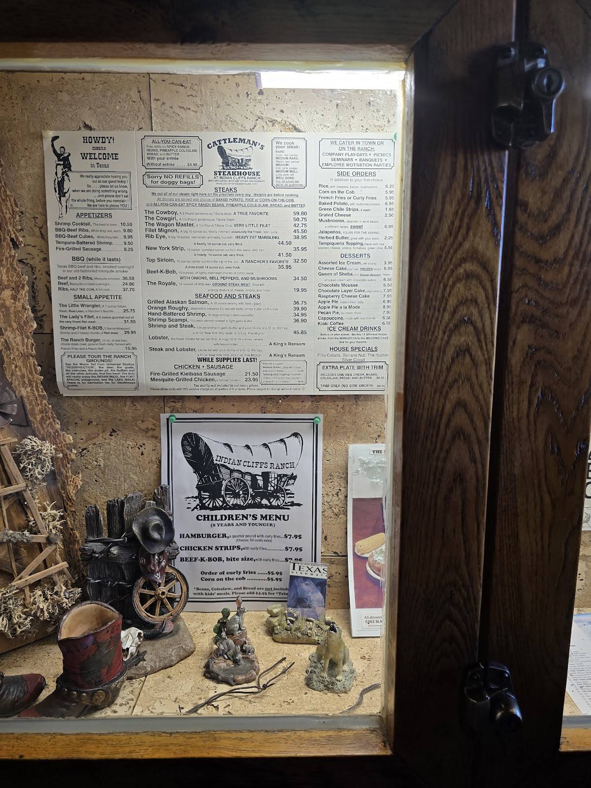 Menu at Cattleman's Steakhouse at Indian Cliffs Ranch, USA, S Fabens ...