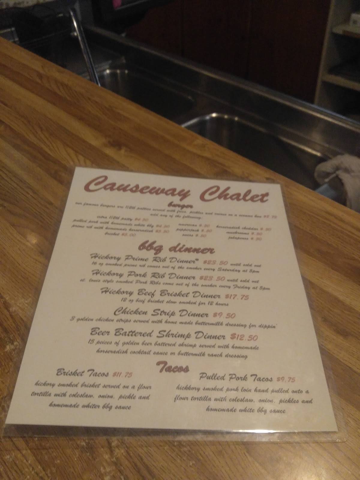 Menu at Causeway Chalet Bar n' Grille, Helena Valley Northeast