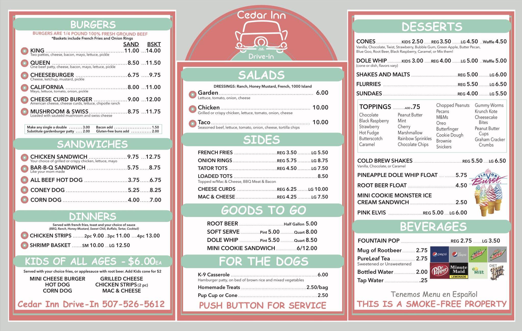 Menu at Cedar Inn Drive-In desserts, Blue Earth