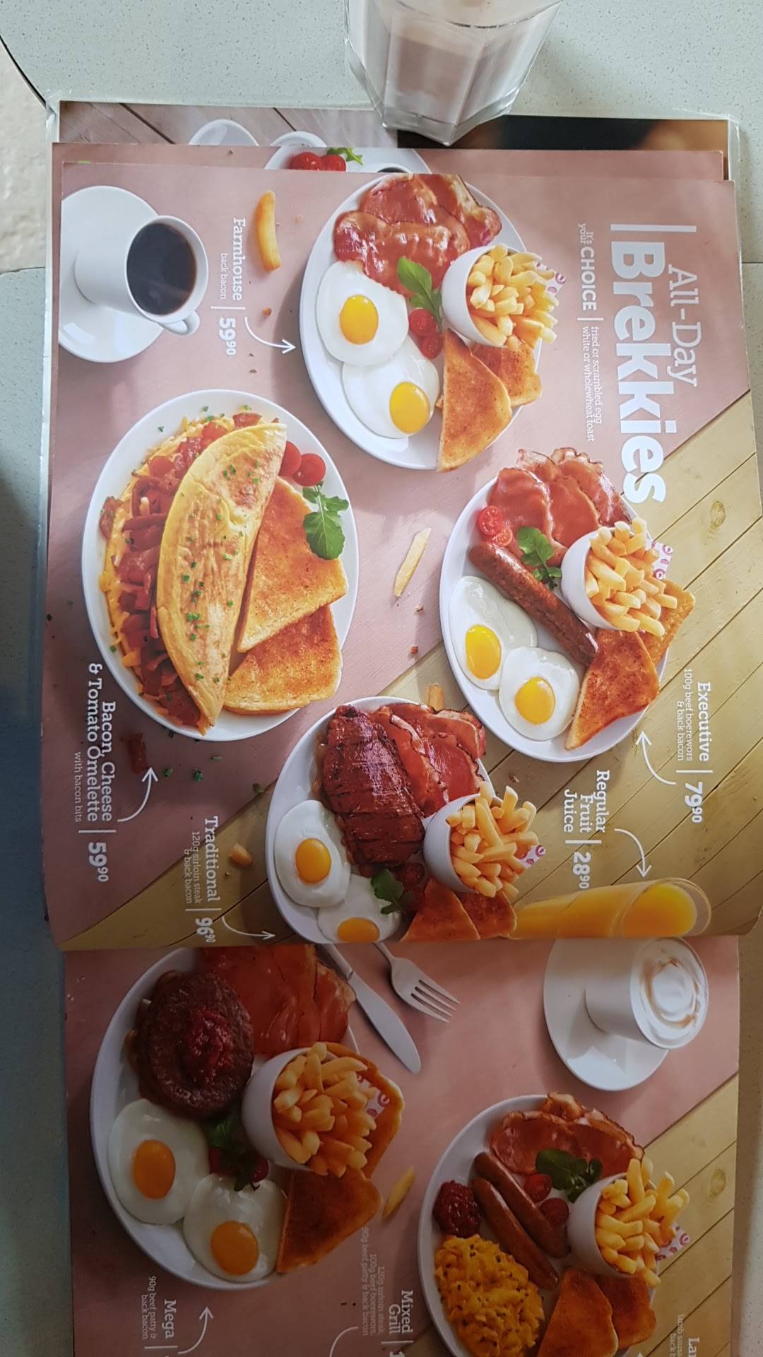 Menu at Wimpy restaurant, Centurion, and