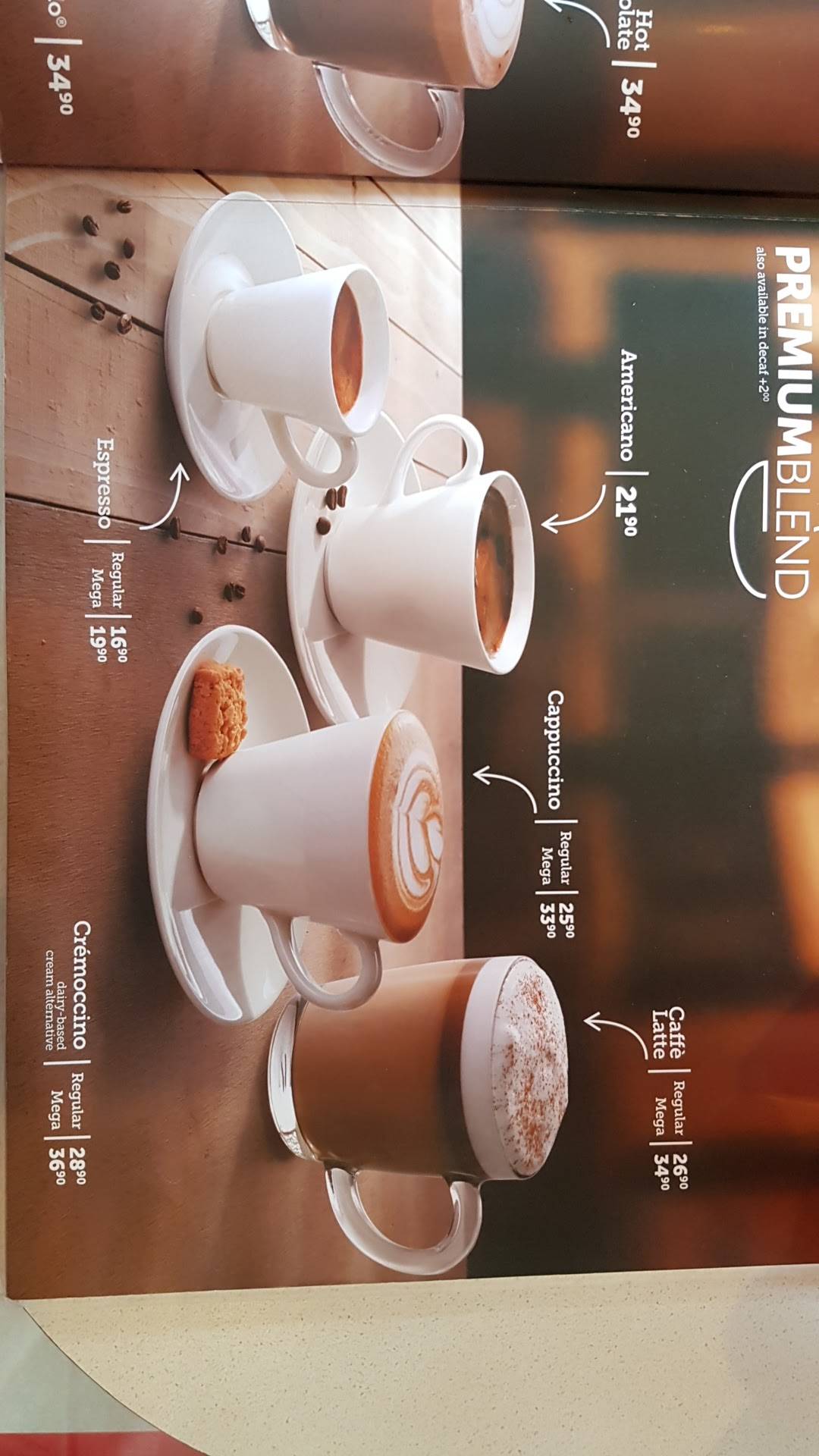 Menu at Wimpy restaurant, Centurion, and