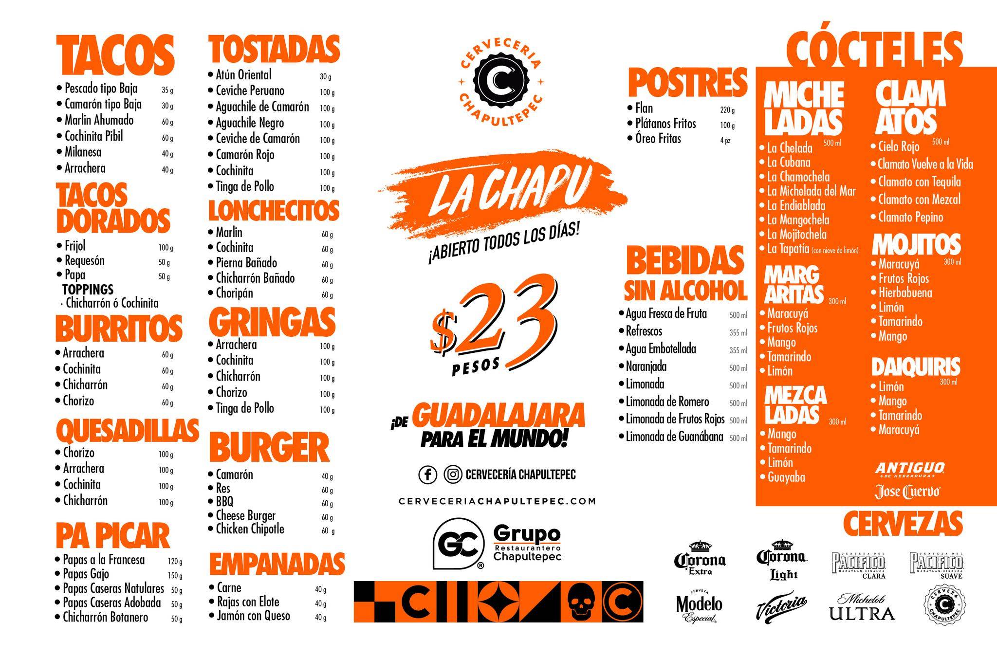 Menu at Cerveceria Chapultepec - Chapultepec pub & bar, Guadalajara